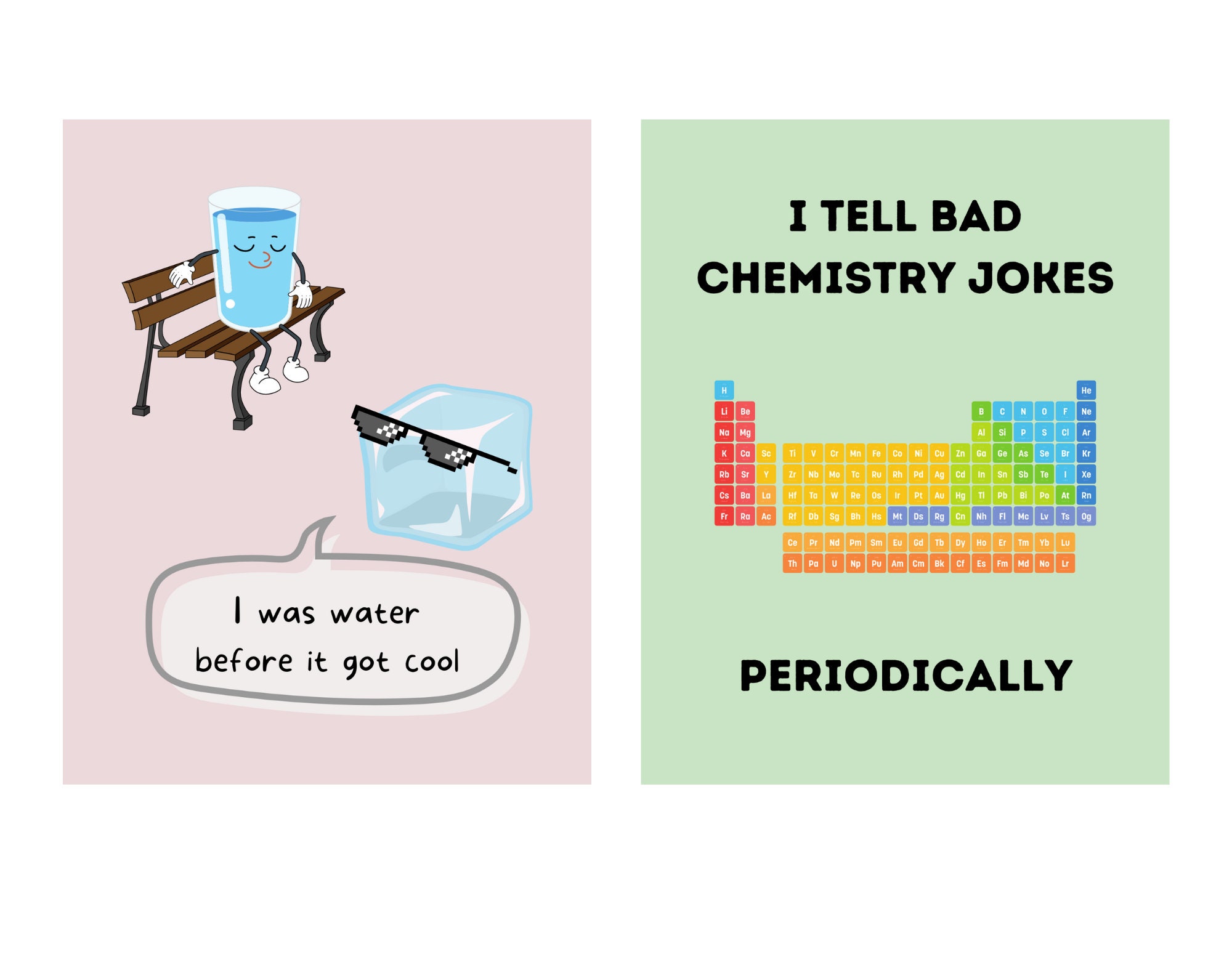 Set of 8 Funny Science Puns Posters, Chemistry Puns Posters, Science ...