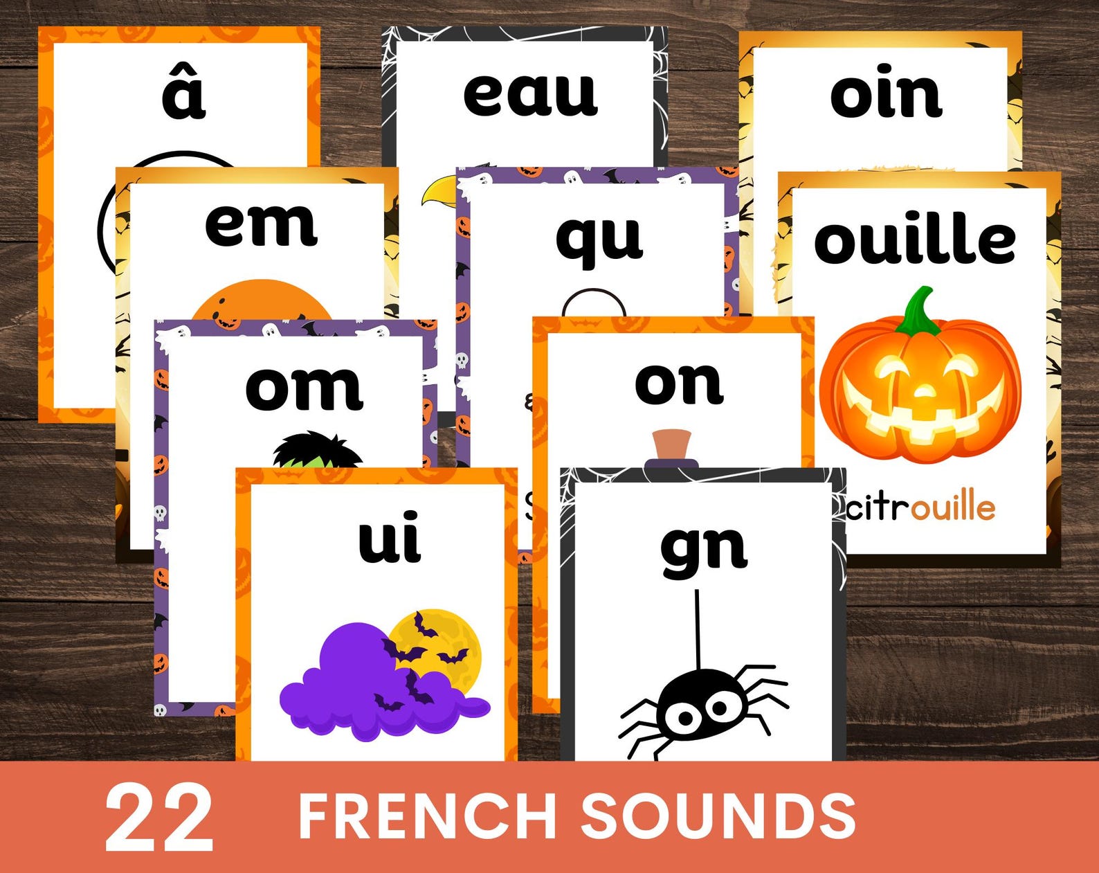 French Sounds Phonics Flashcards, French Halloween Words, Halloween ...