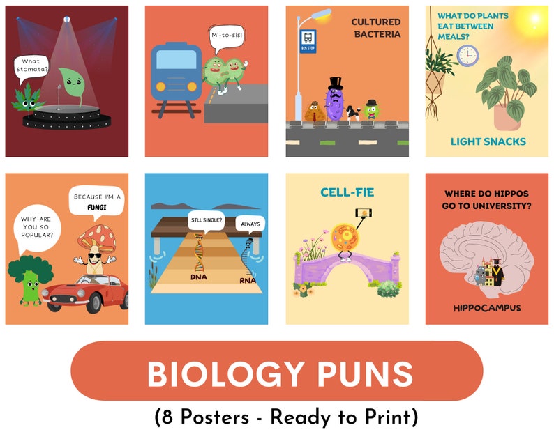 Funny Biology Puns Posters (set of 8), Science Biology Jokes, Science ...