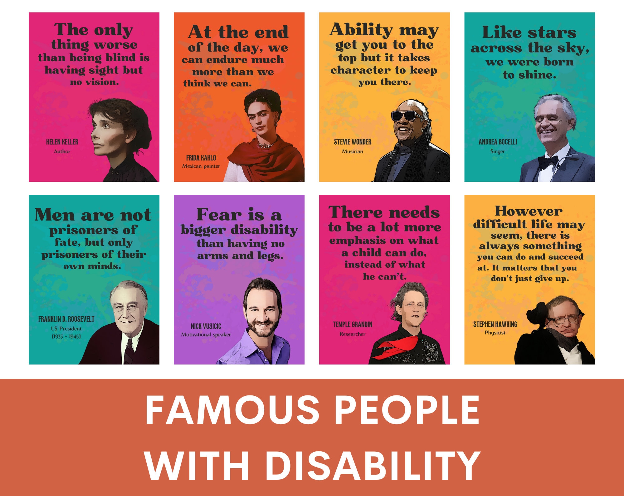Famous People With Disability Posters (set of 8), Disability Awareness, Inclusion, Accessibility ...