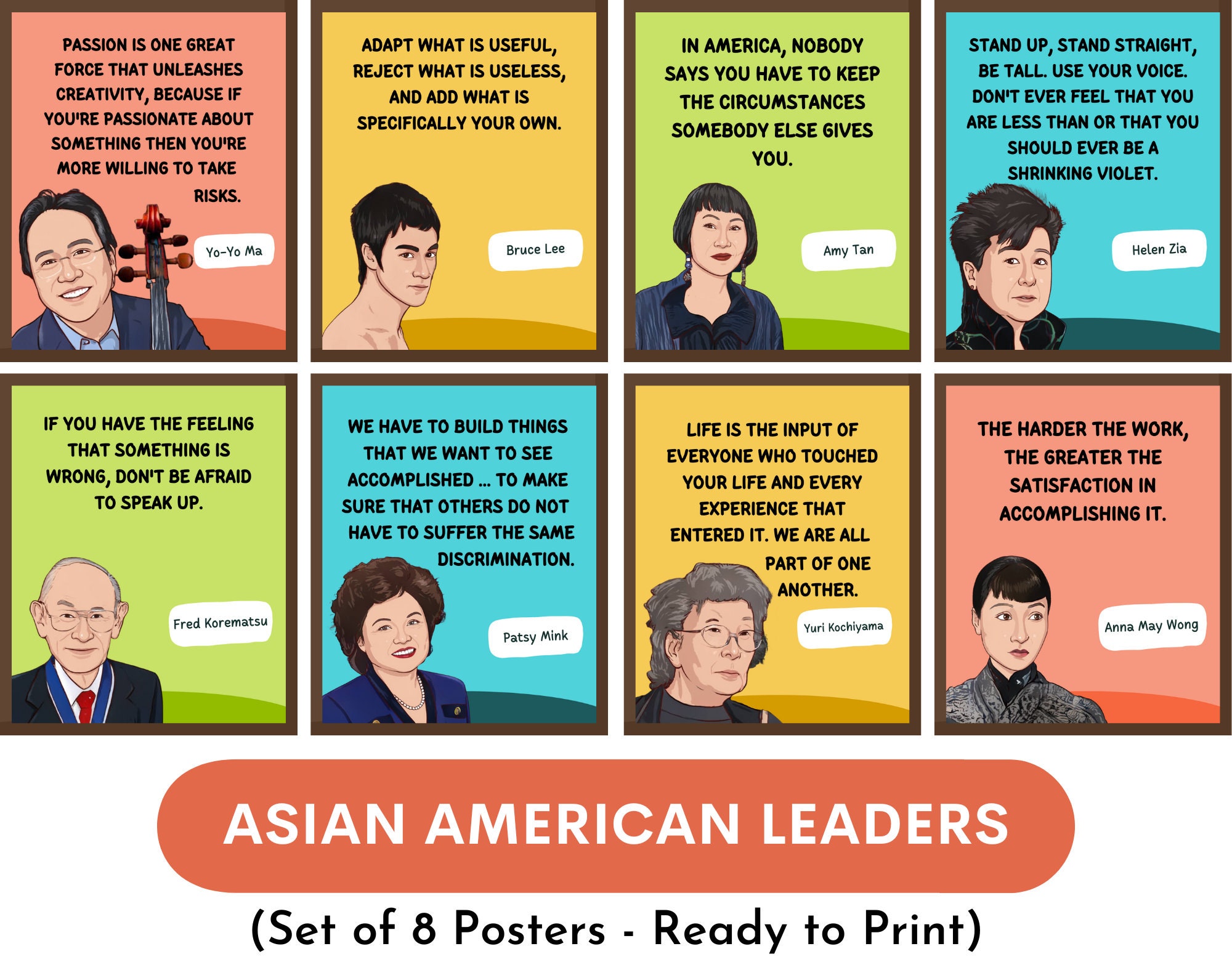 Rainbow Famous Asian American Leaders Posters set of 8, Asian American ...