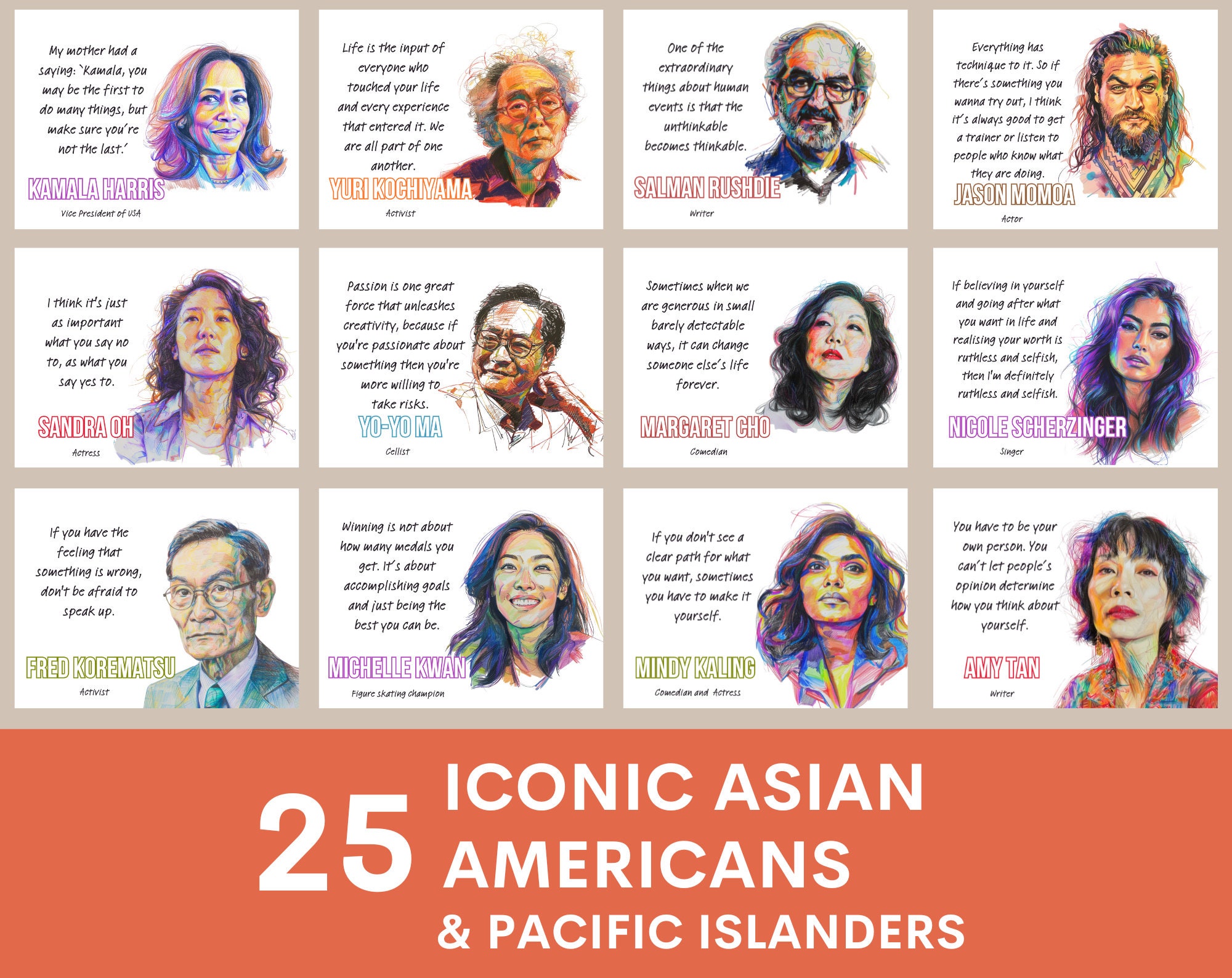 Famous Asian American and Pacific Islanders Posters (set of 25), Asian ...