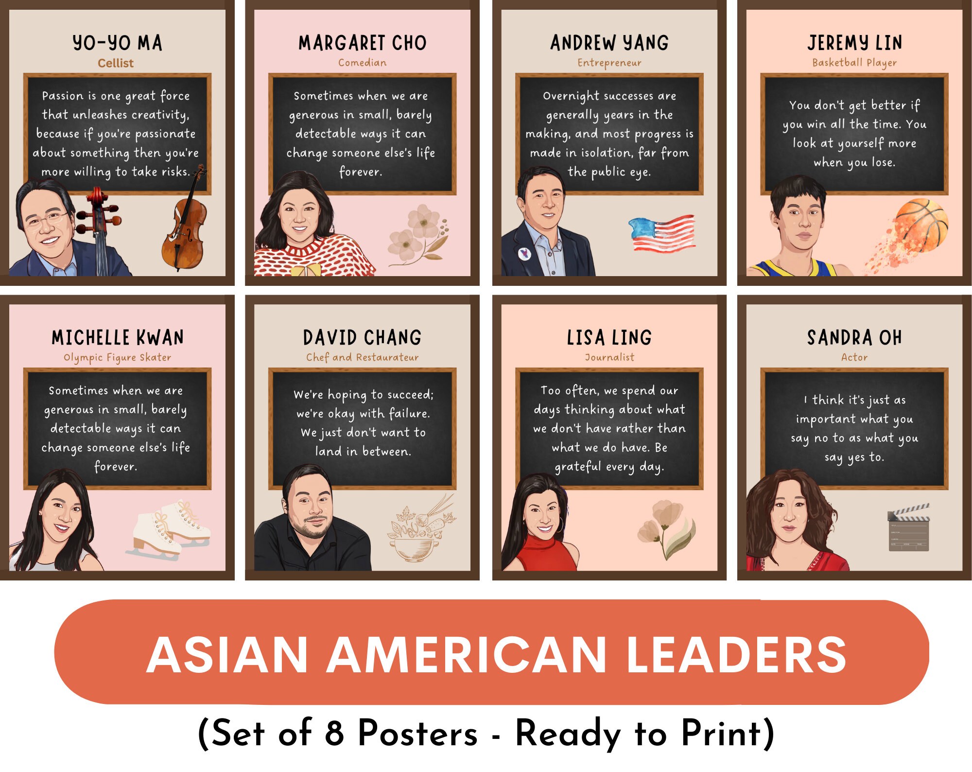 Boho Asian American Leaders Postersset of 8 Asian American - Etsy