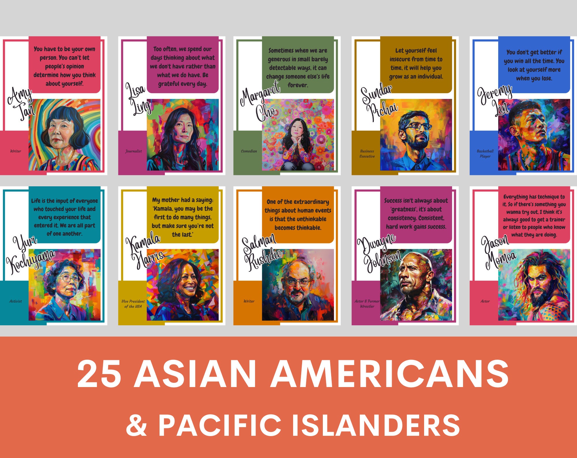 Famous Asian American Icons Posters (set of 25), Famous Pacific Islanders, Asian American ...