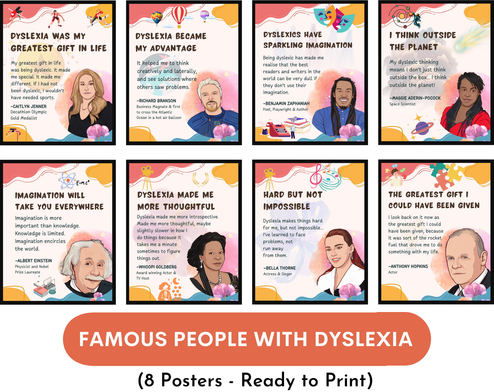 Famous People With Dyslexia Posters (set of 8), Inspirational Quotes on ...
