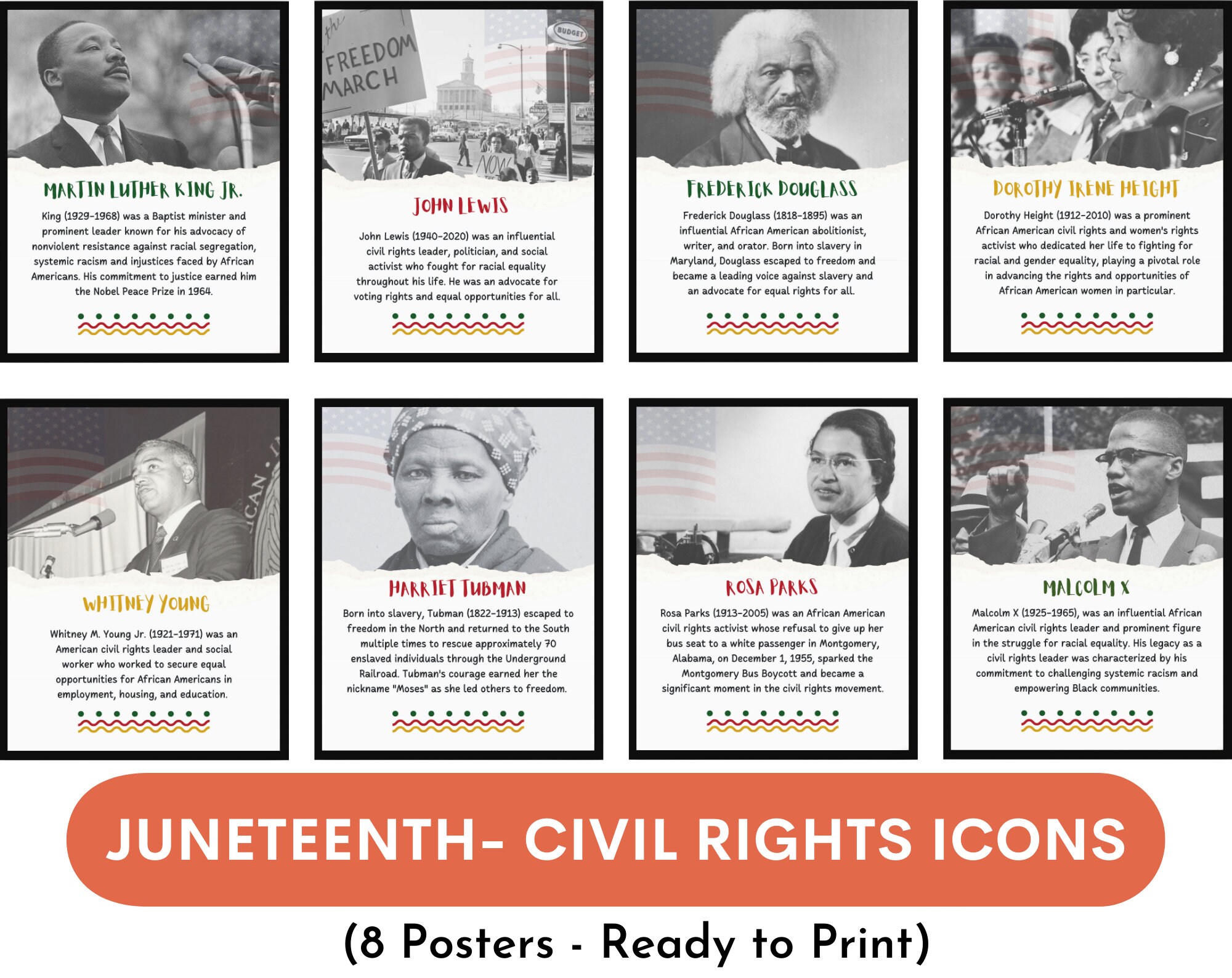 Juneteenth Posters (set of 8), Freedom Posters, Inspirational Quotes ...