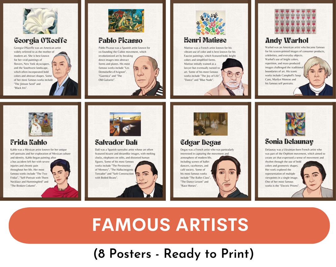 Famous Artists Posters set of 8 Influential Artists Art - Etsy