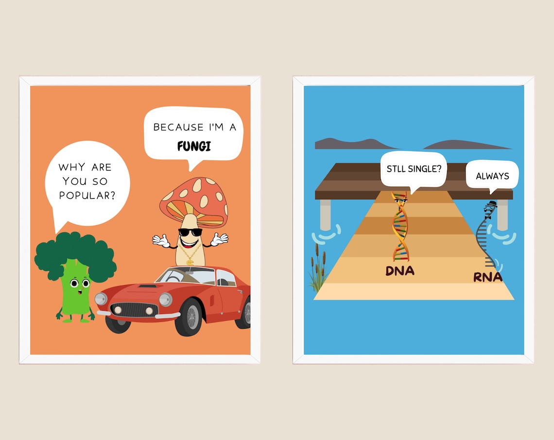 Funny Biology Puns Posters (set of 8), Science Biology Jokes, Science ...