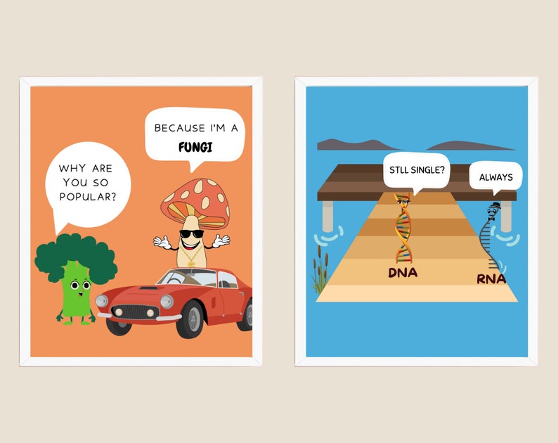 Funny Biology Puns Posters (set of 8), Science Biology Jokes, Science ...