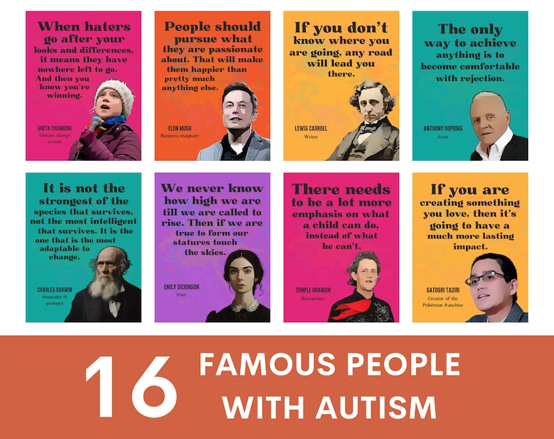 Famous People With Autism Posters (set of 16), Autism Awareness, Famous ...