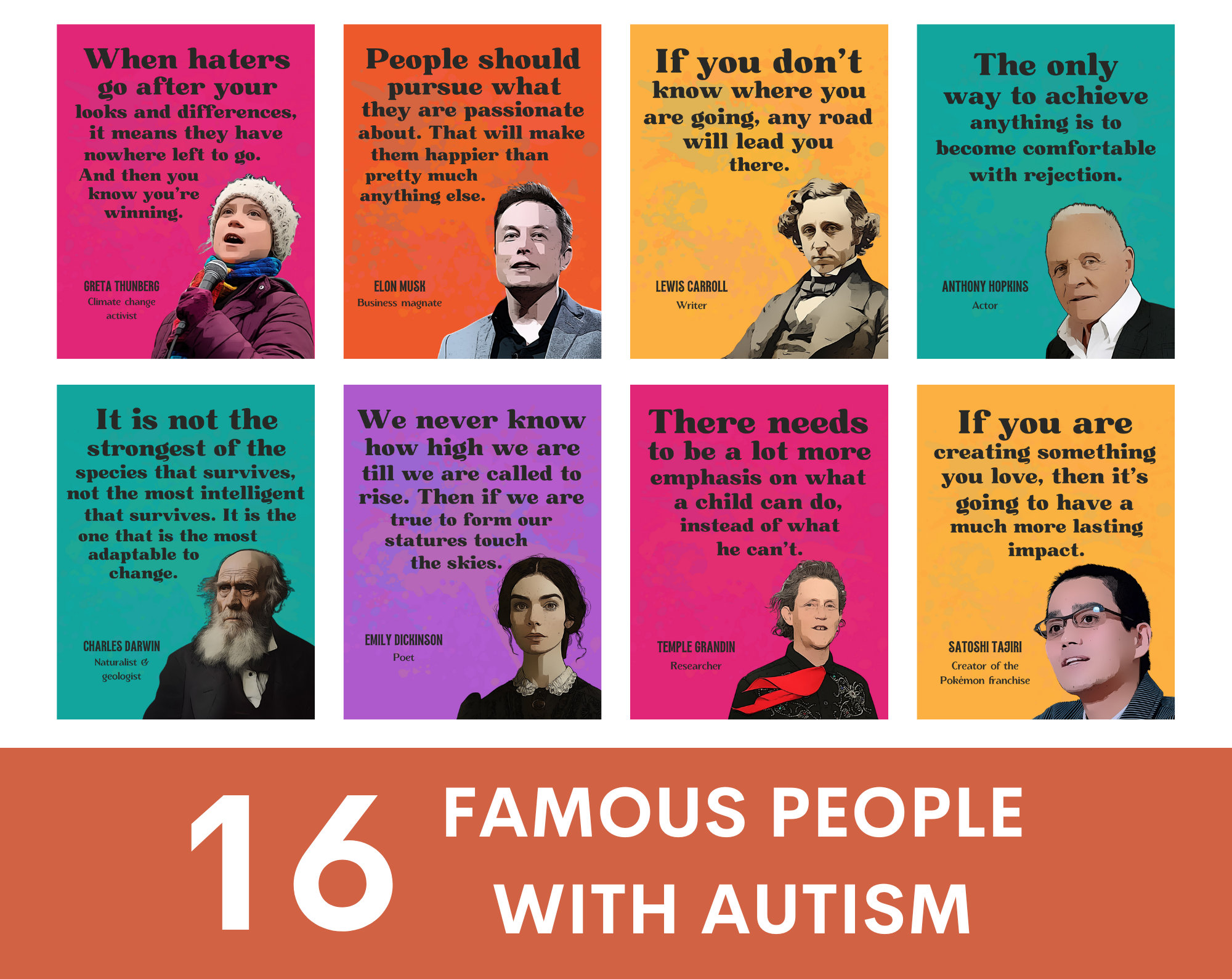 Famous People With Autism Posters (set of 16), Autism Awareness, Famous ...