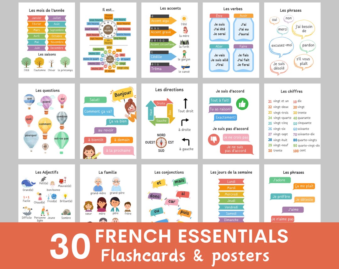 French Flashcards and Posters French Language Learning - Etsy