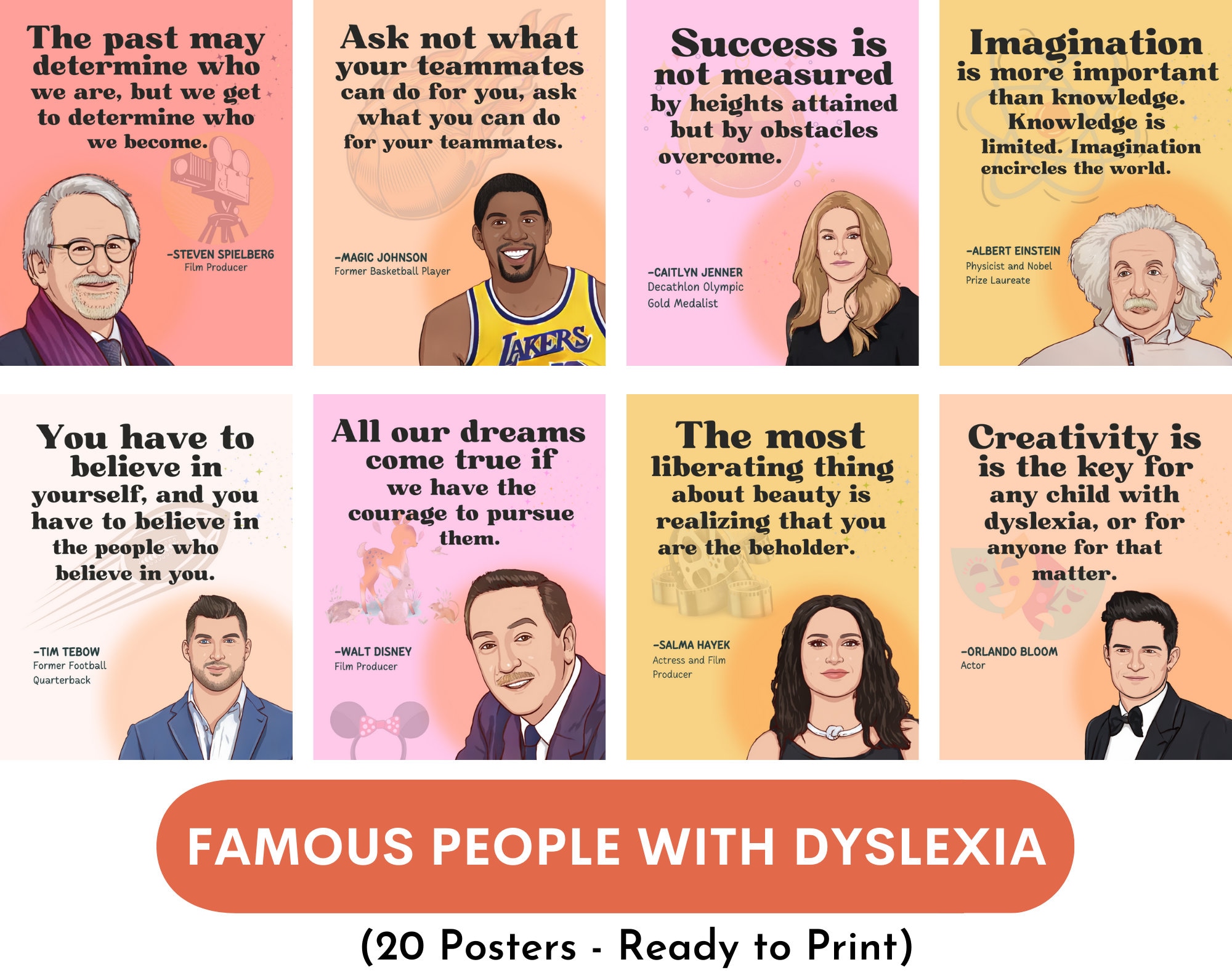 Remarkable People With Dyslexia Posters set of 20, Dyslexia Awareness ...