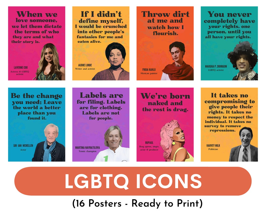 Famous LGBTQ Icons (set of 16 Posters), Famous LGBTQ Leaders, Pride ...