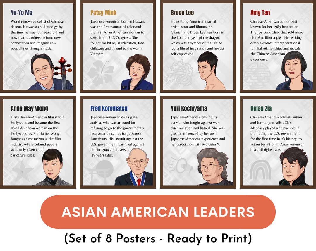 Remarkable Asian American Leaders Postersset of 8 Asian - Etsy