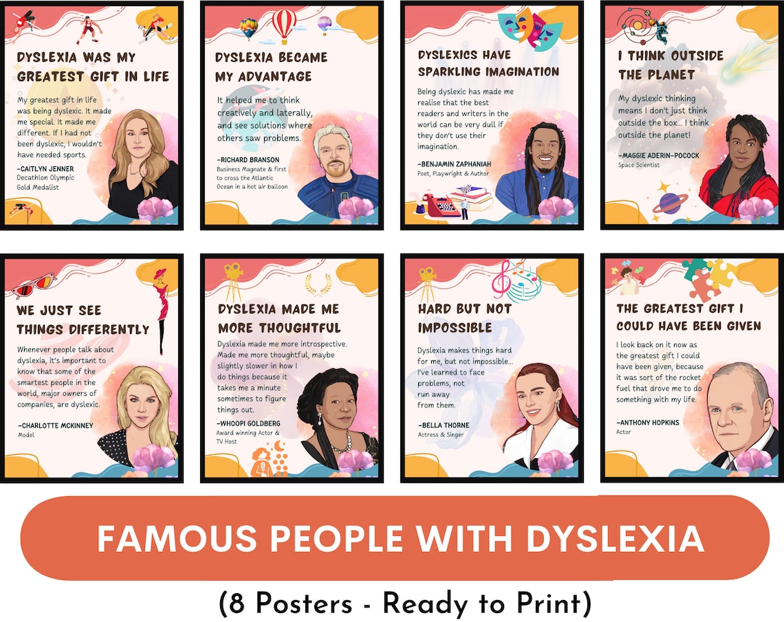 Famous People With Dyslexia Posters set of 8 Inspirational - Etsy