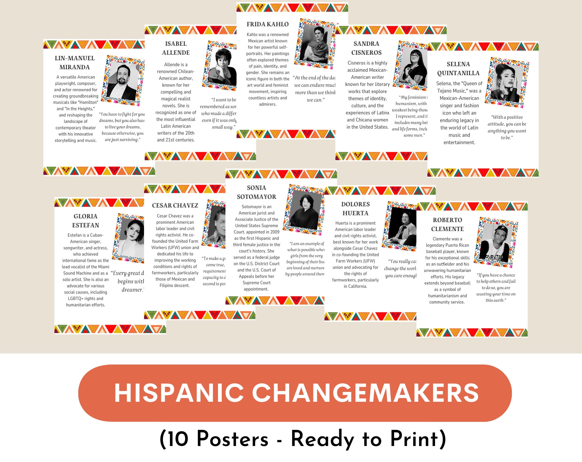Hispanic Heritage Month, Hispanic Changemakers Posters -(set of 10 ...