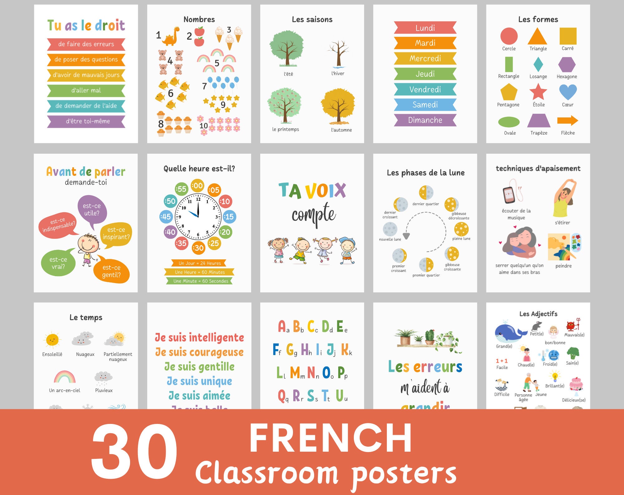 French Classroom Posters (30 Posters), French Classroom Decor, Bright ...