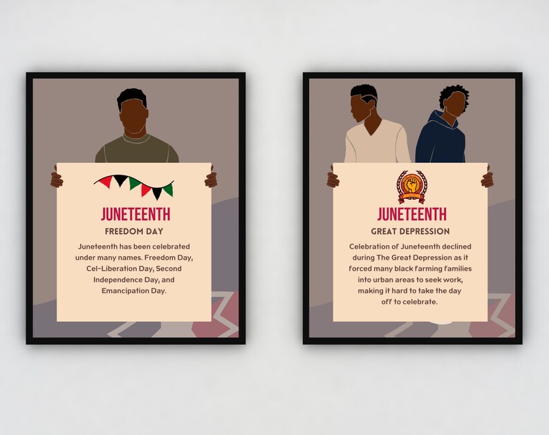 Juneteenth History Posters set of 8, Boho Theme, Freedom Posters ...