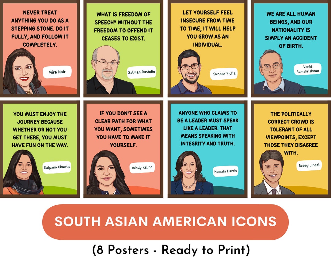 Rainbow South Asian American Icons Postersset of 8, Iconic Indian ...