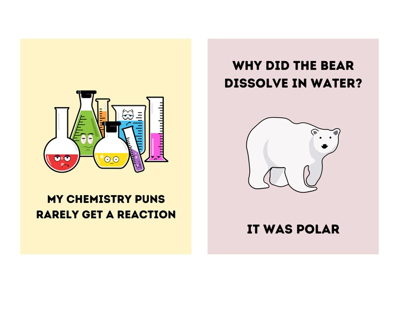 Set of 8 Funny Science Puns Posters, Chemistry Puns Posters, Science ...