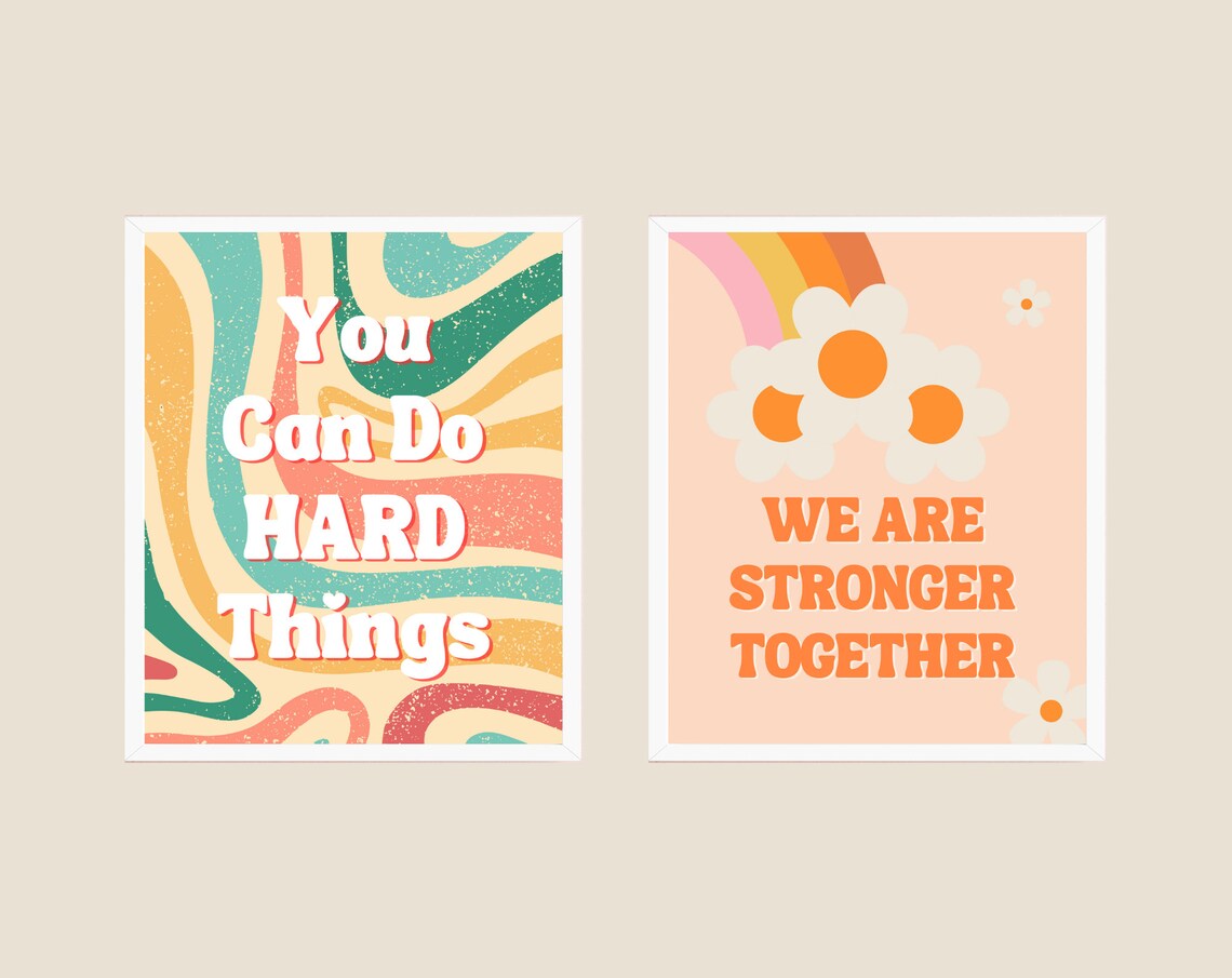 Groovy Growth Mindset Inspirational Posters set of 8, Retro Growth ...
