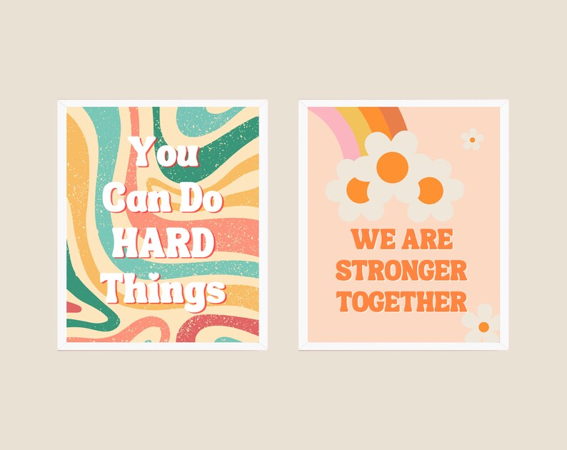 Groovy Growth Mindset Inspirational Posters set of 8, Retro Growth ...