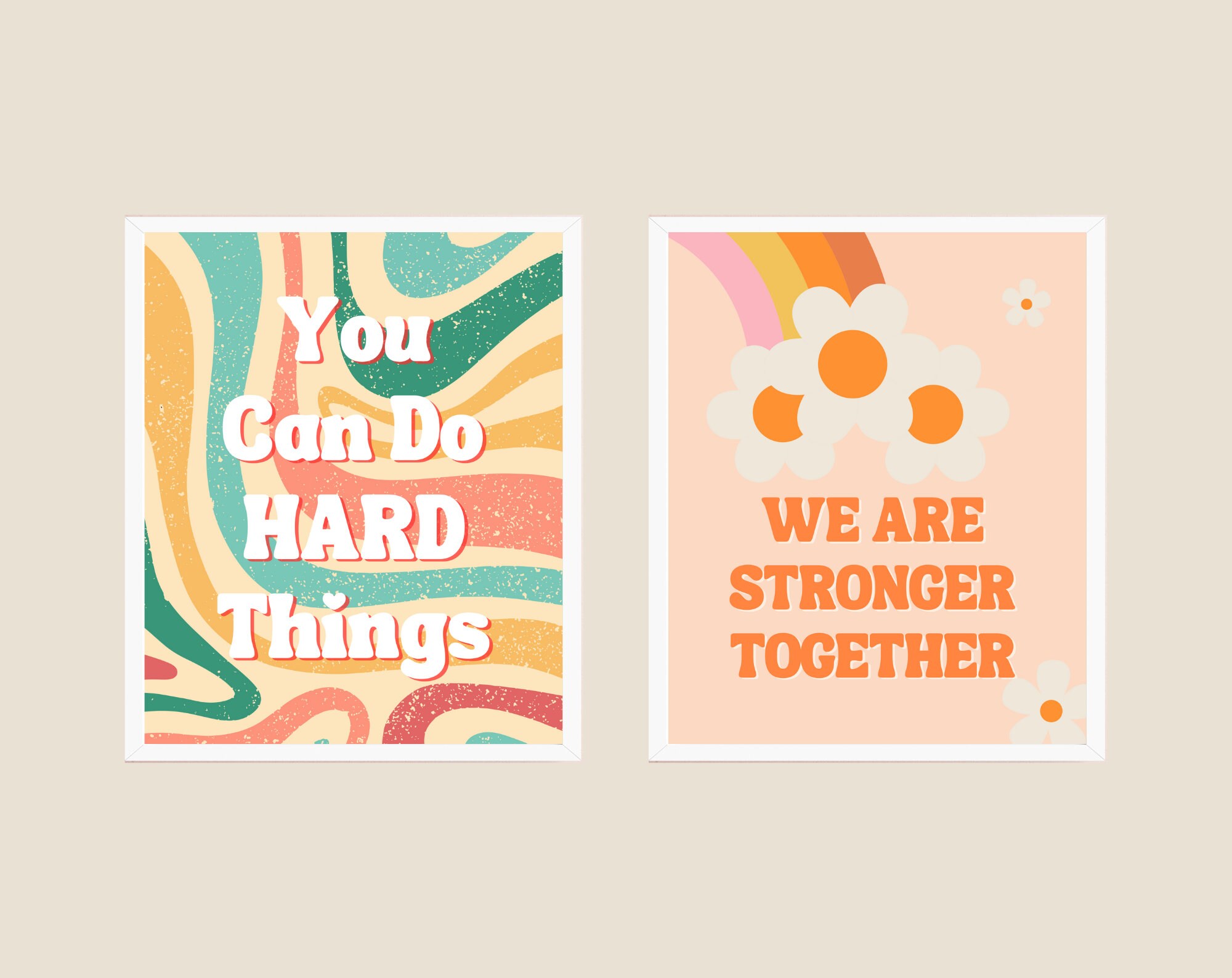 Groovy Growth Mindset Inspirational Posters set of 8, Retro Growth ...
