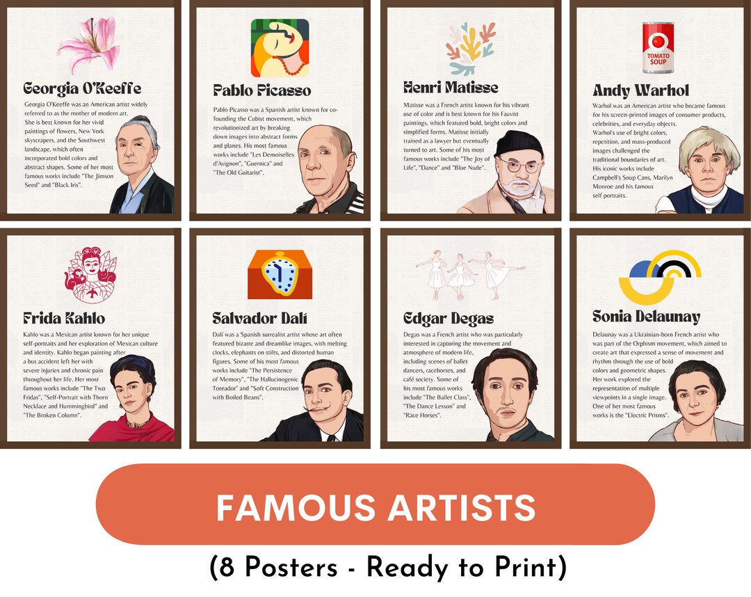 Famous Artists Posters set of 8, Influential Artists, Art Classroom ...