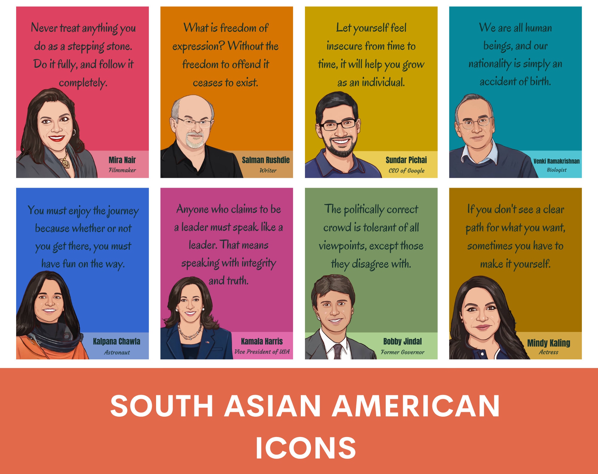South Asian American Icons Posters(set of 8), Iconic Indian Americans ...