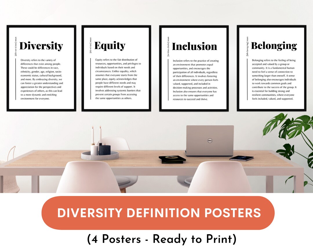Set of 4 Diversity Definition Poster, DEIB Poster, Diversity, Equity ...