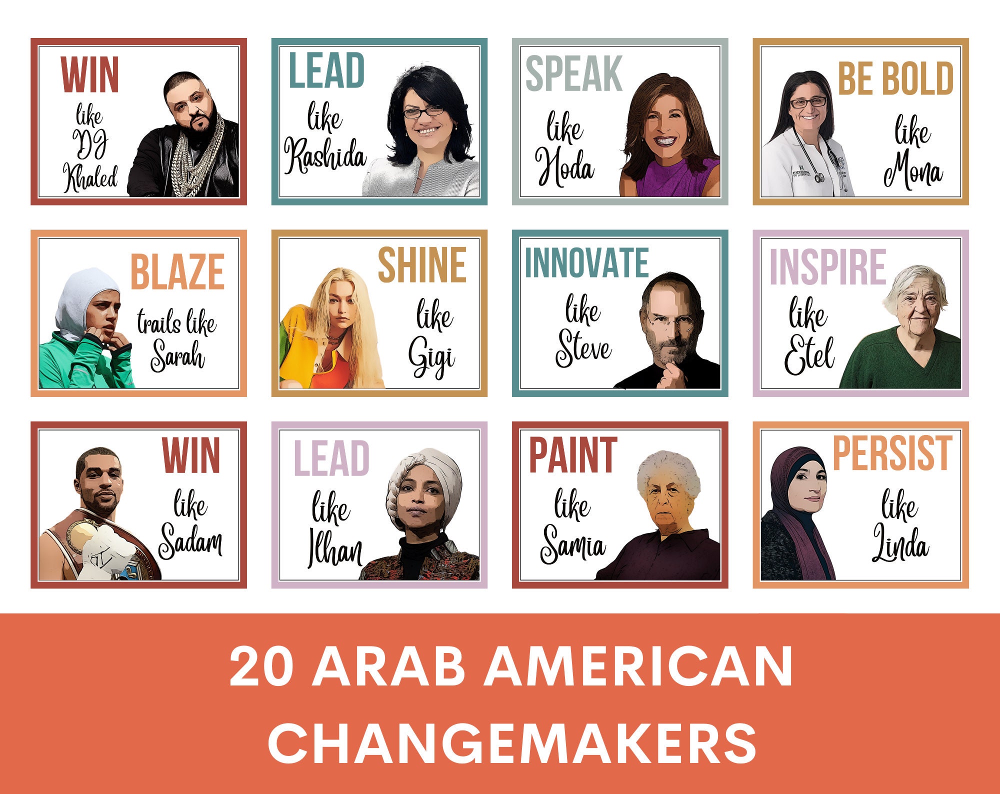 Famous Arab Americans Posters (set of 20), Arab American Changemakers ...