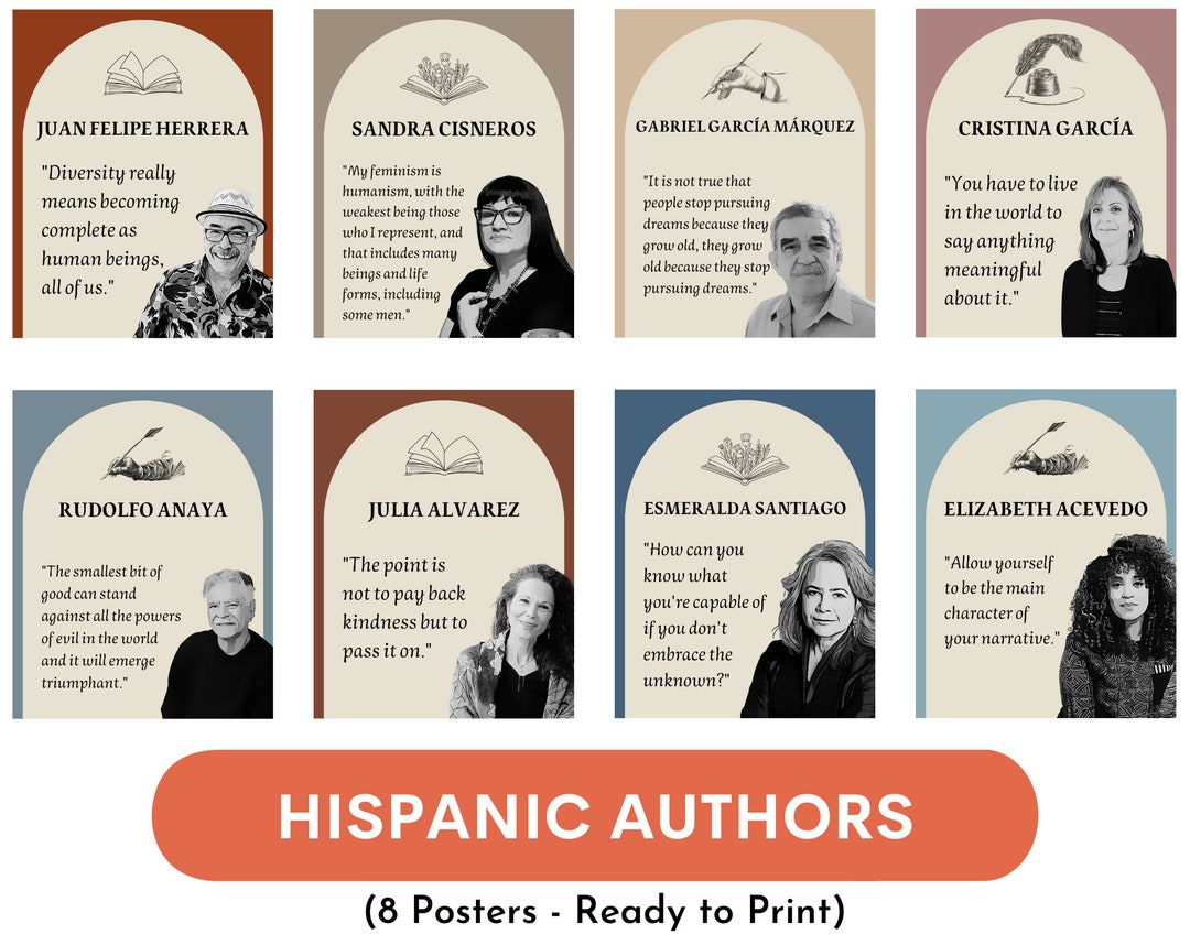 Hispanic Authors Inspirational Posters (set of 8), Hispanic Heritage ...