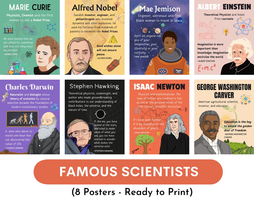 Famous Scientists (set of 8) Posters, Science Classroom Decor, Middle ...