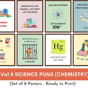 Vol4 set of 8 Funny Science Puns Posters Chemistry Puns - Etsy