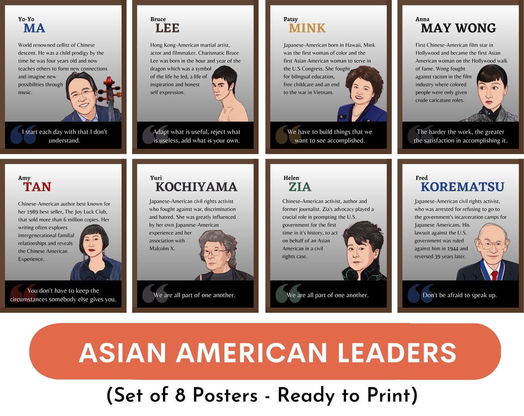 Notable Asian American Leaders Postersset of 8 Asian - Etsy