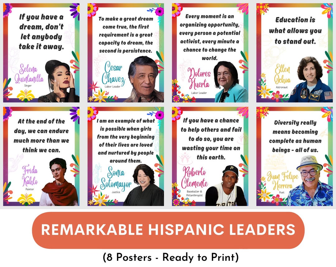 Hispanic Heritage Month, Influential Hispanic Leaders Posters (set of 8 ...