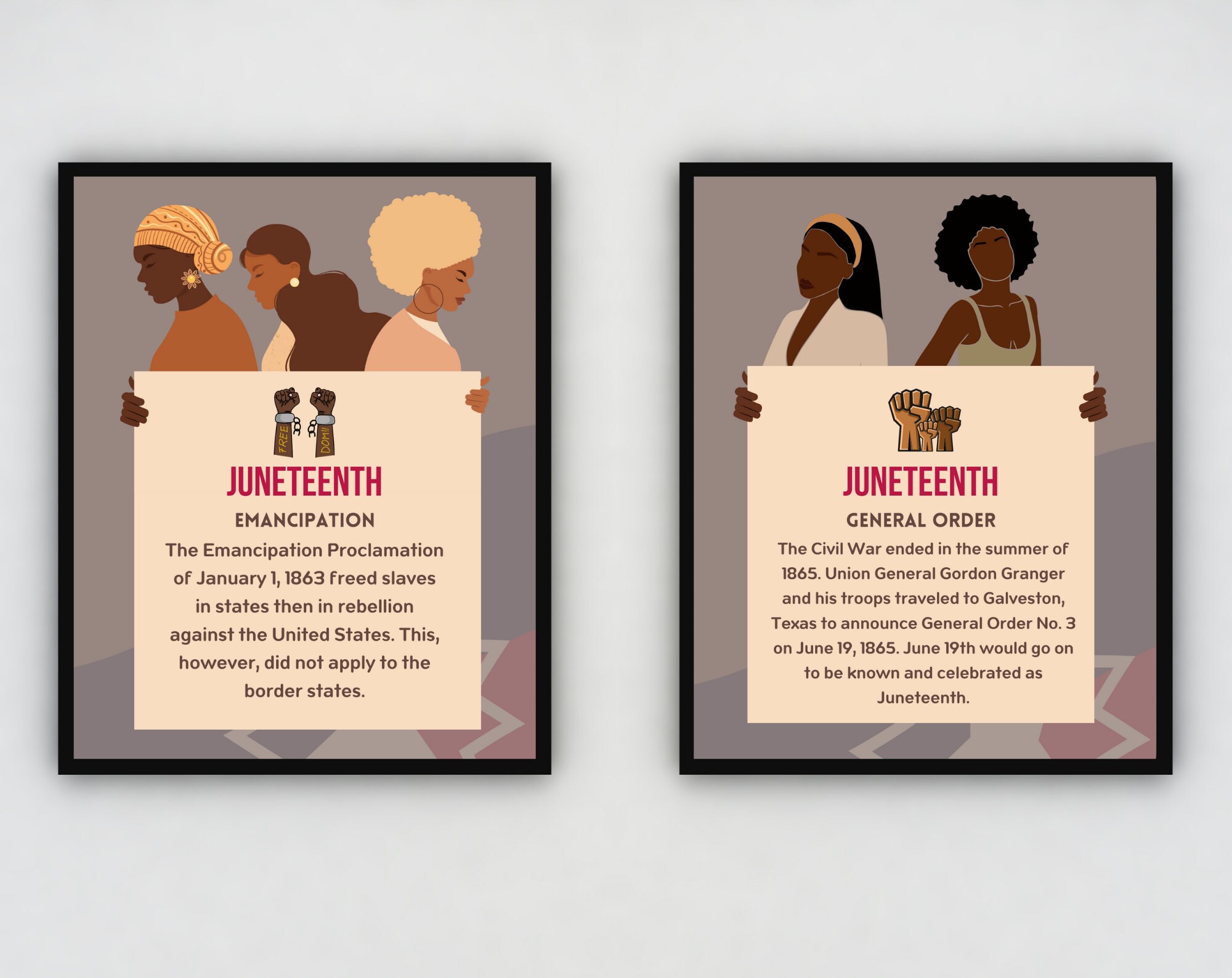 Juneteenth History Posters (set of 8), Boho Theme, Freedom Posters ...