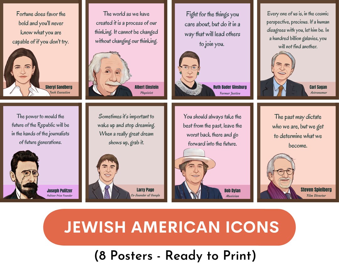 Influential Jewish American Icons Posters(set of 8), Famous Jewish ...