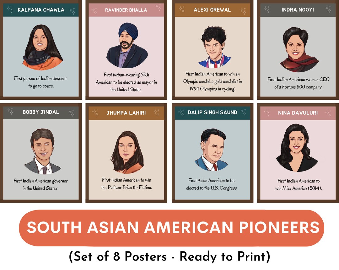 South Asian American Pioneers Postersset of 8 Remarkable - Etsy