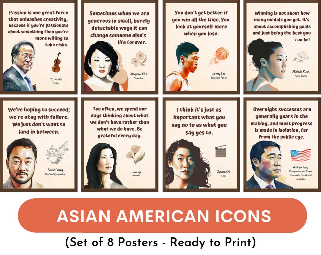 Famous Asian American Icons Posters set of 8 Asian American - Etsy