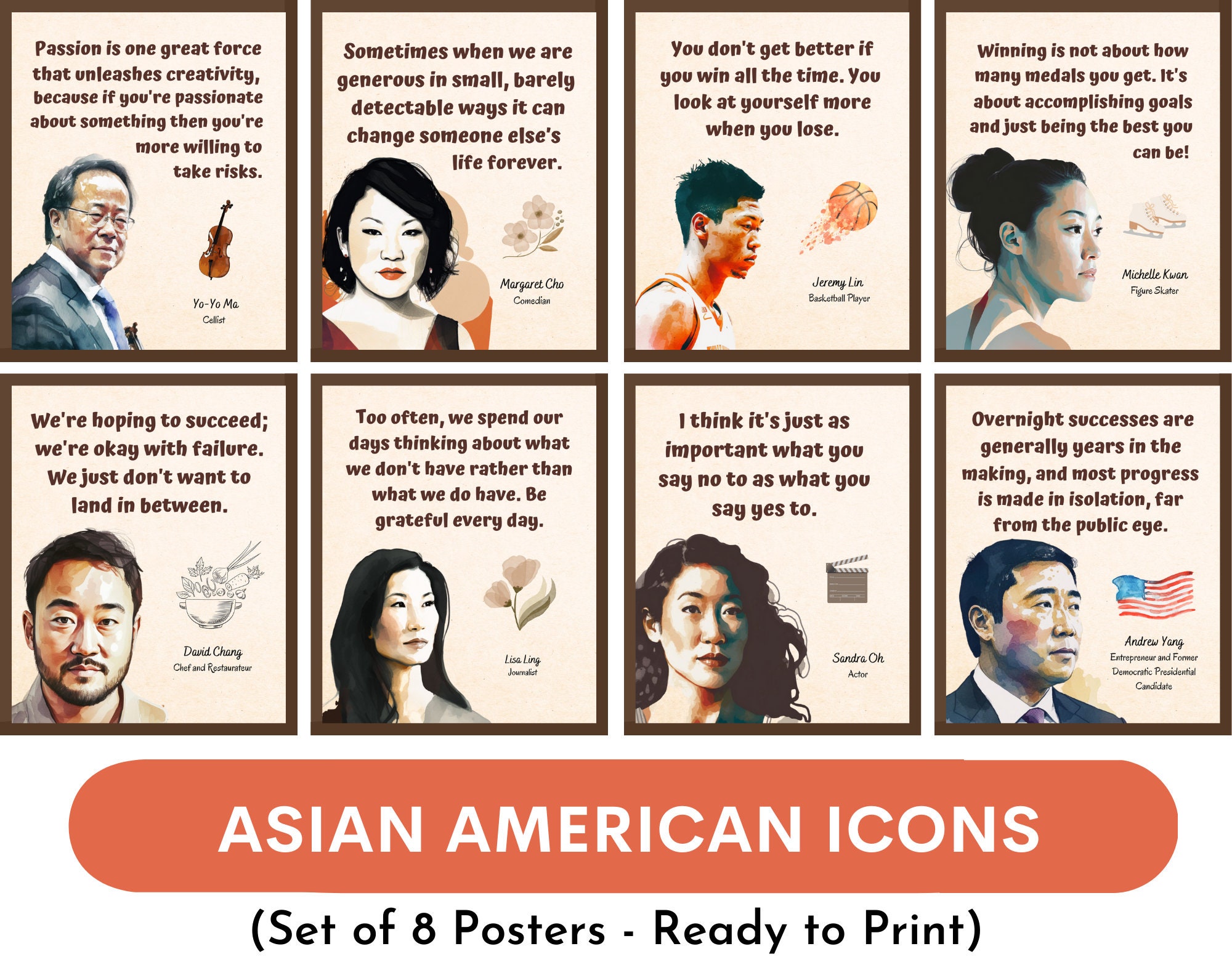 Famous Asian American Icons Posters set of 8 Asian American - Etsy