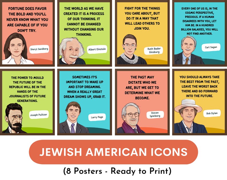 Rainbow Jewish American Icons Posters(set of 8), Famous Jewish ...