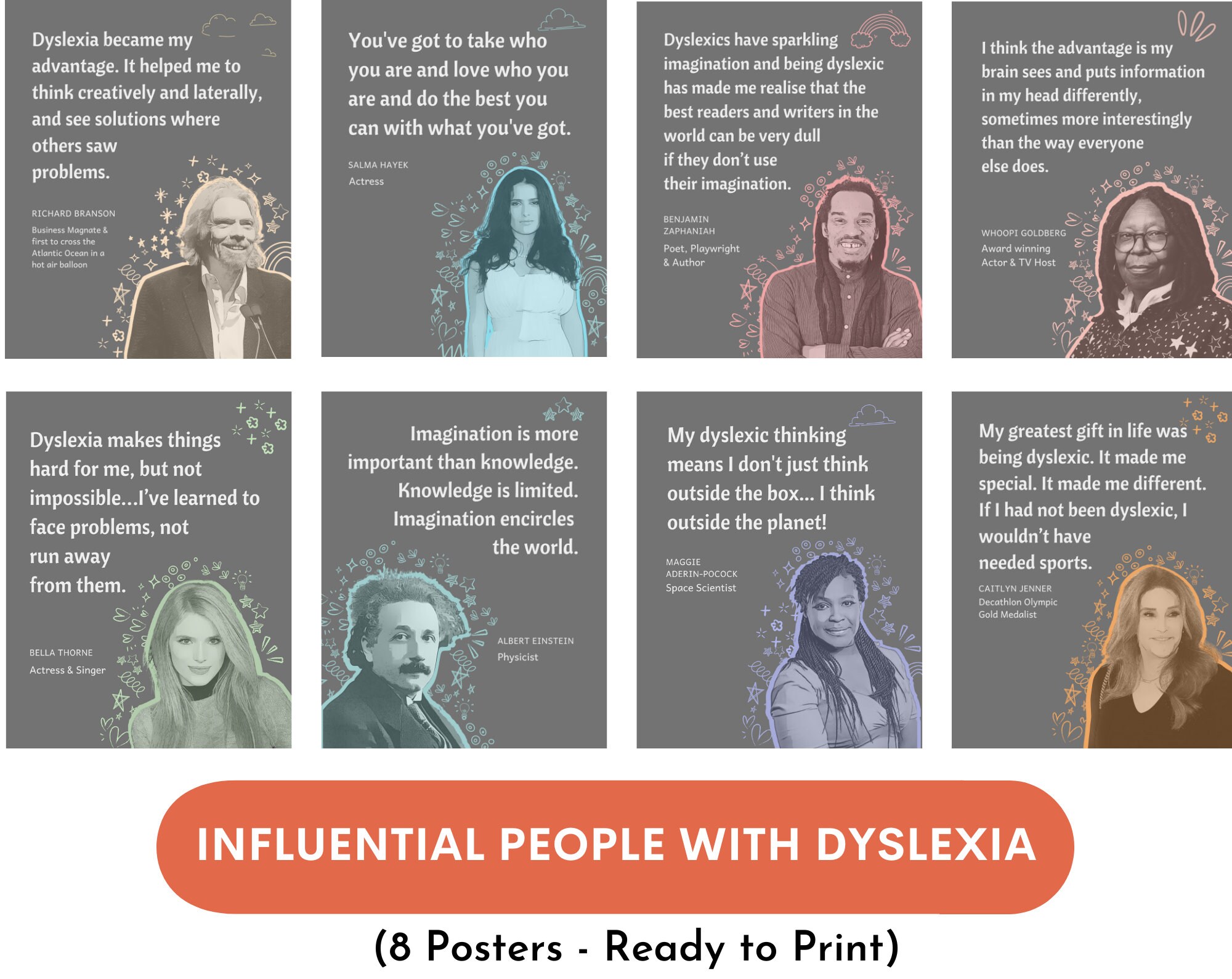 Influential People With Dyslexia Posters (set of 8), Dyslexia Awareness ...