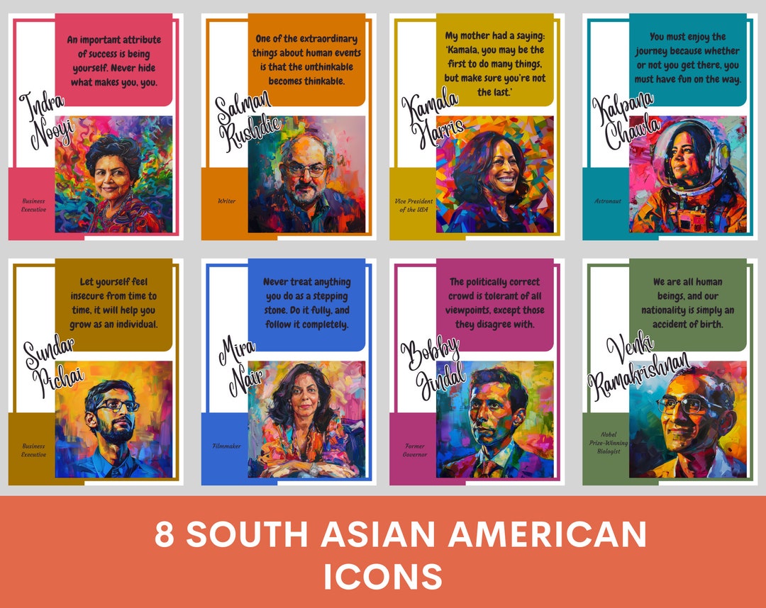 Famous South Asian American Icons (set of 8 Posters), Iconic Indian ...