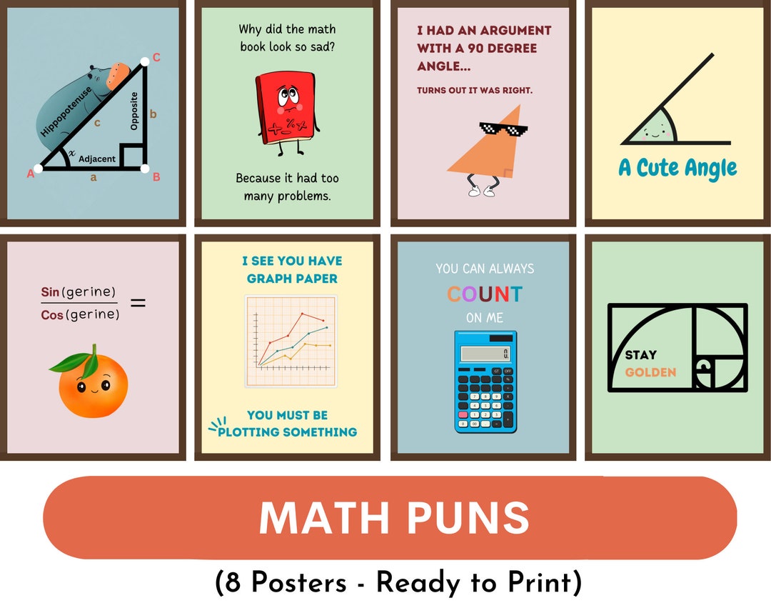 Set of 8 Math Posters Math Puns and Jokes Math Classroom - Etsy