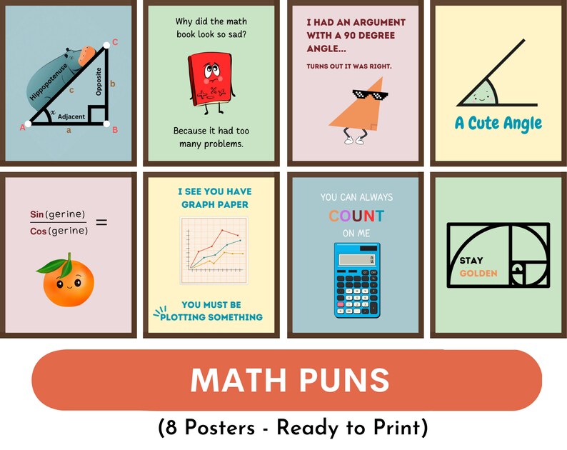 Set of 8 Math Posters Math Puns and Jokes Math Classroom - Etsy