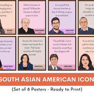 South Asian American Icons Postersset of 8 Iconic Indian - Etsy