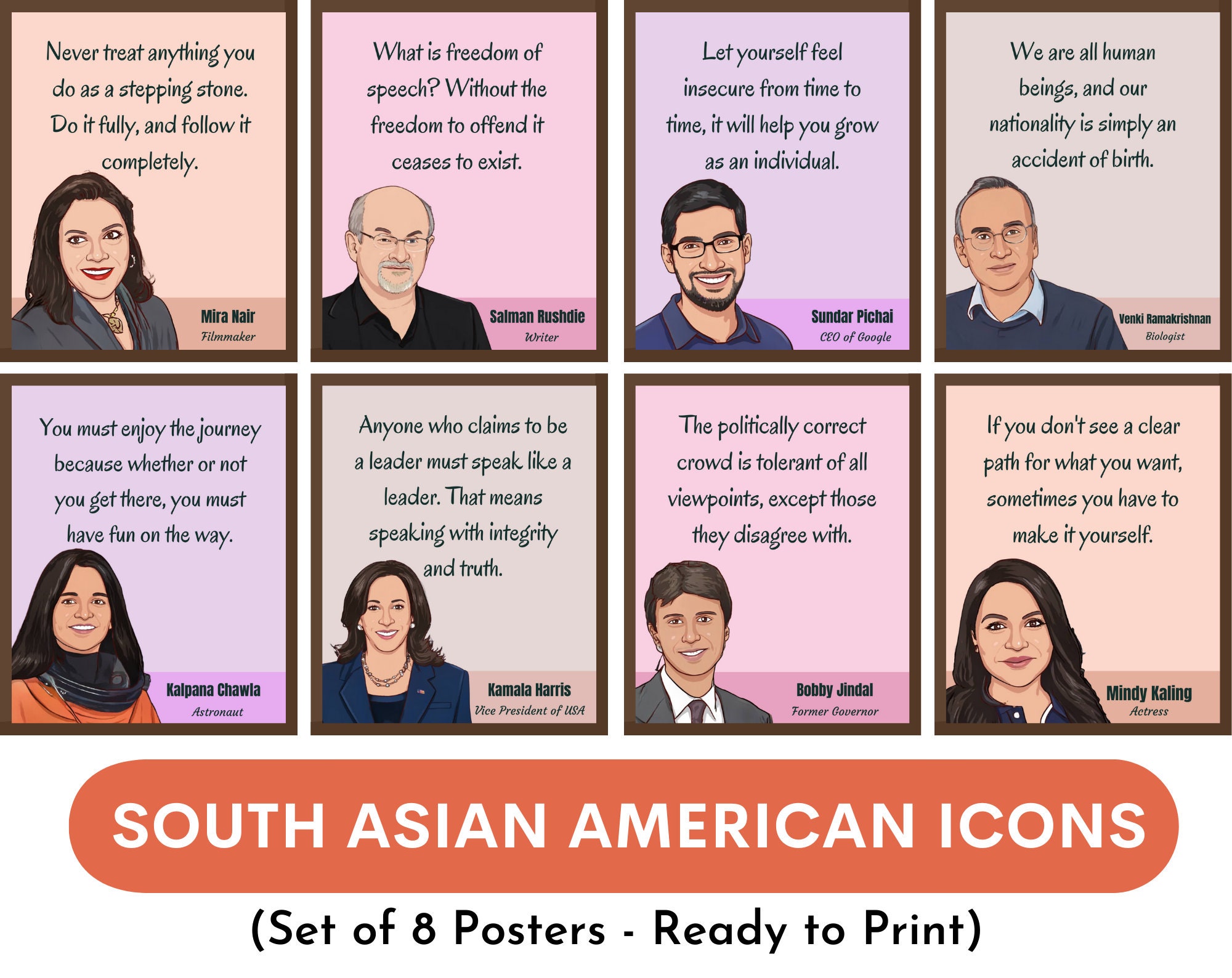South Asian American Icons Postersset of 8 Iconic Indian - Etsy