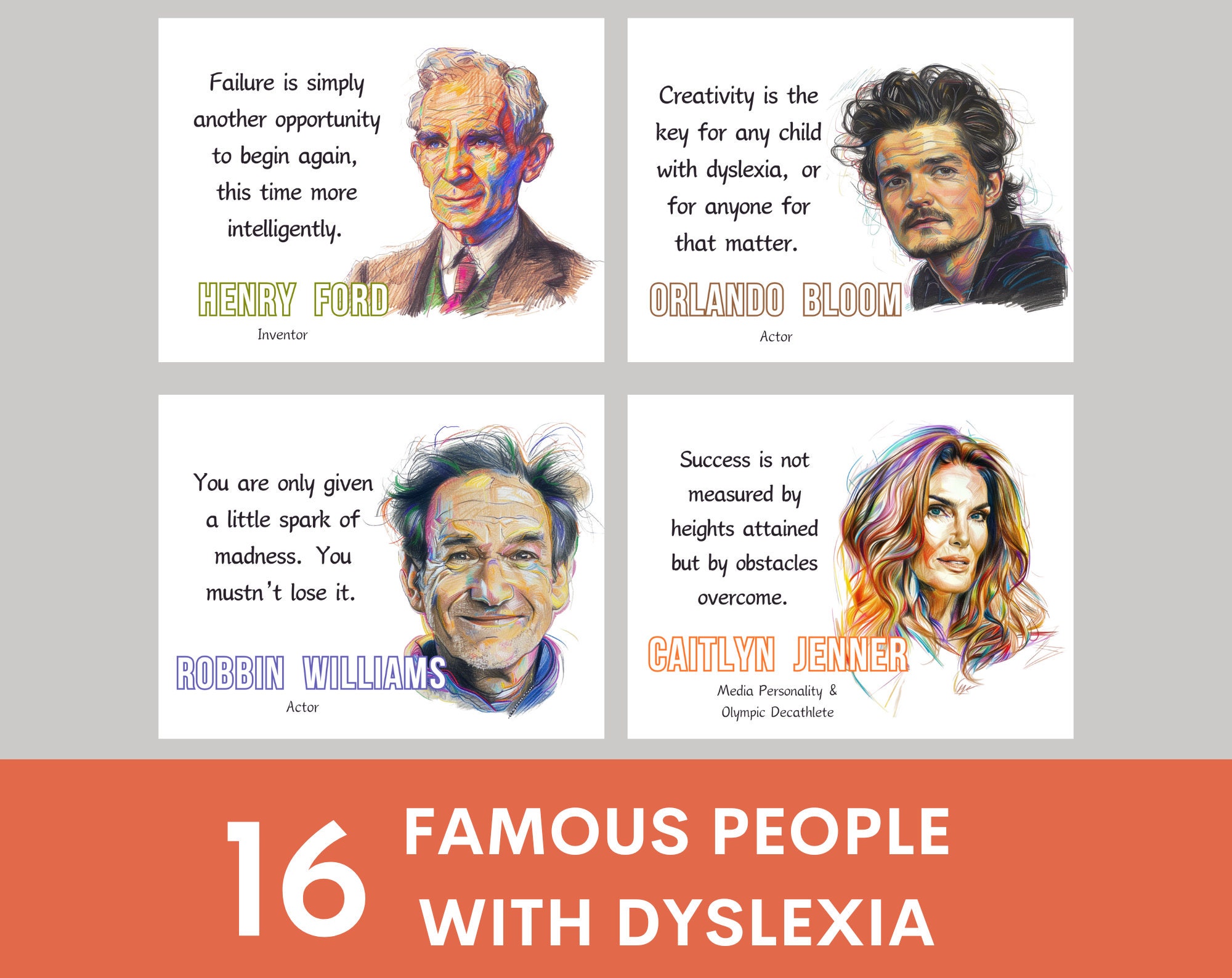 Famous People With Dyslexia Posters set of 16, Dyslexia Awareness Month ...